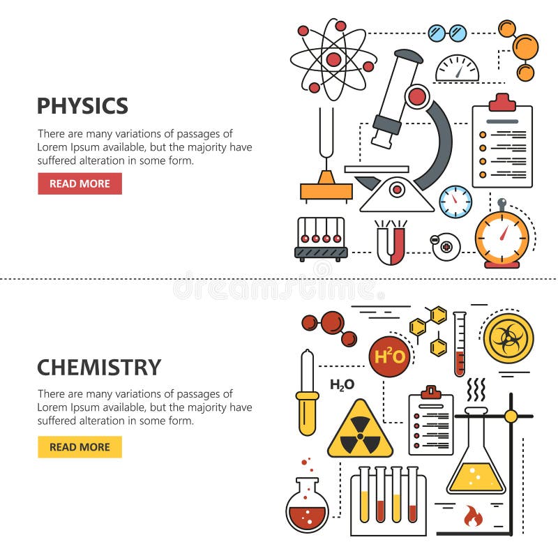 Science Banner Vector Concepts in Line Style. Chemistry and Physics ...