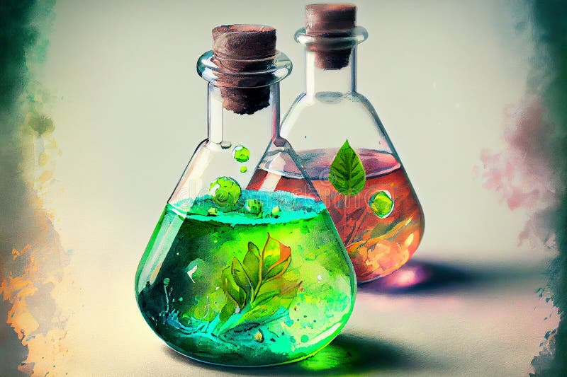 Science and Biotechnology Concept. Lab Flask with Colorful Solution, Ai ...