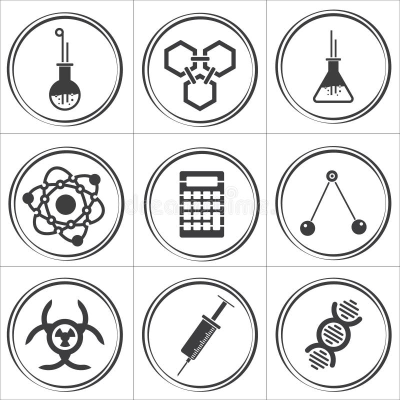 9 Science Black and White Circle Icons Stock Vector - Illustration of ...