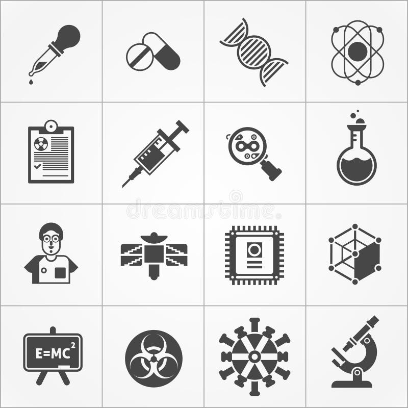 Science Black White Icons Set Stock Vector - Illustration of biology ...