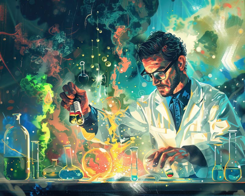 A Science Blogger in a Lab Coat Conducting Experiments and Explaining ...
