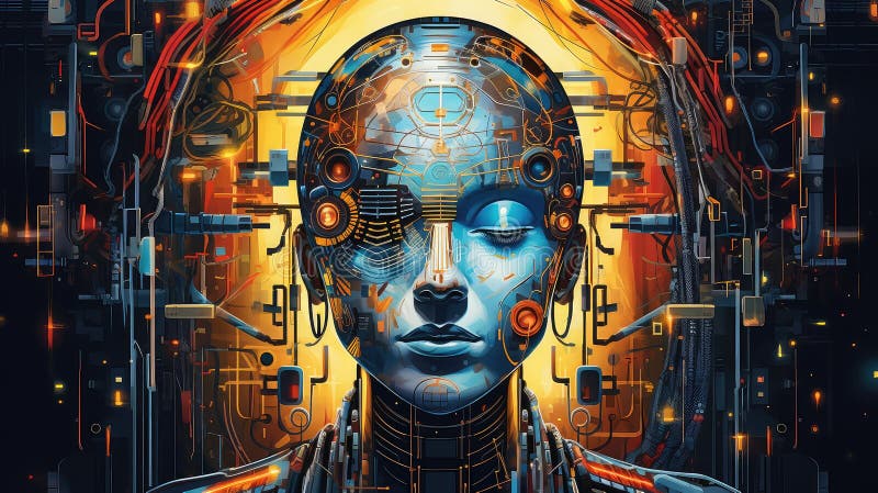 AI Robot with Digital Graphic Brain Engine Inside Head Isolated on ...