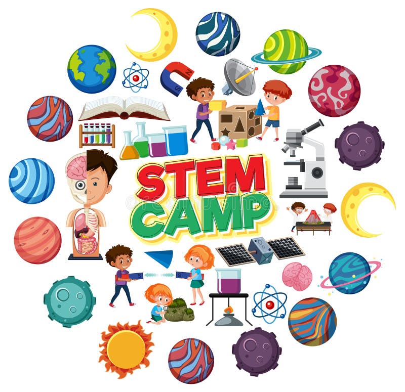 Science Camp Logo and Two Kids Wearing Scientist Costume Isolated Stock ...