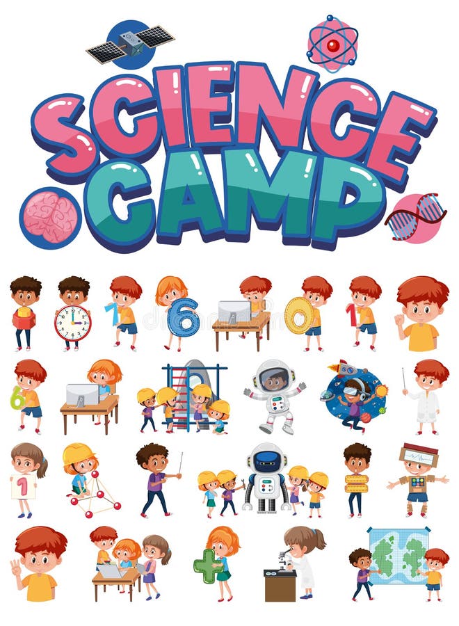 Science Camp Logo and Two Kids Wearing Scientist Costume Isolated Stock ...