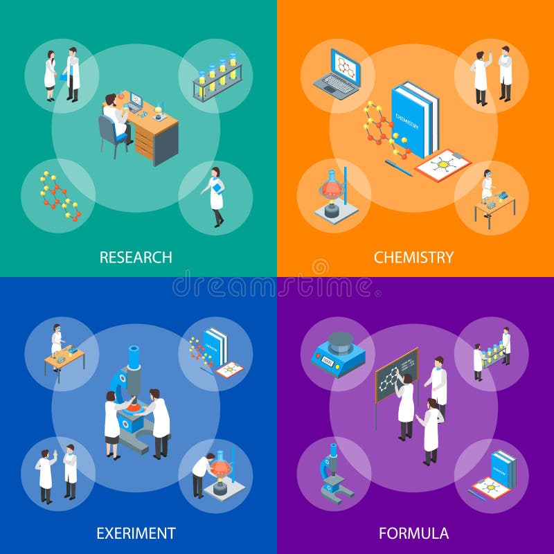 Science Chemical Pharmaceutical 3d Banner Set Isometric View. Vector ...