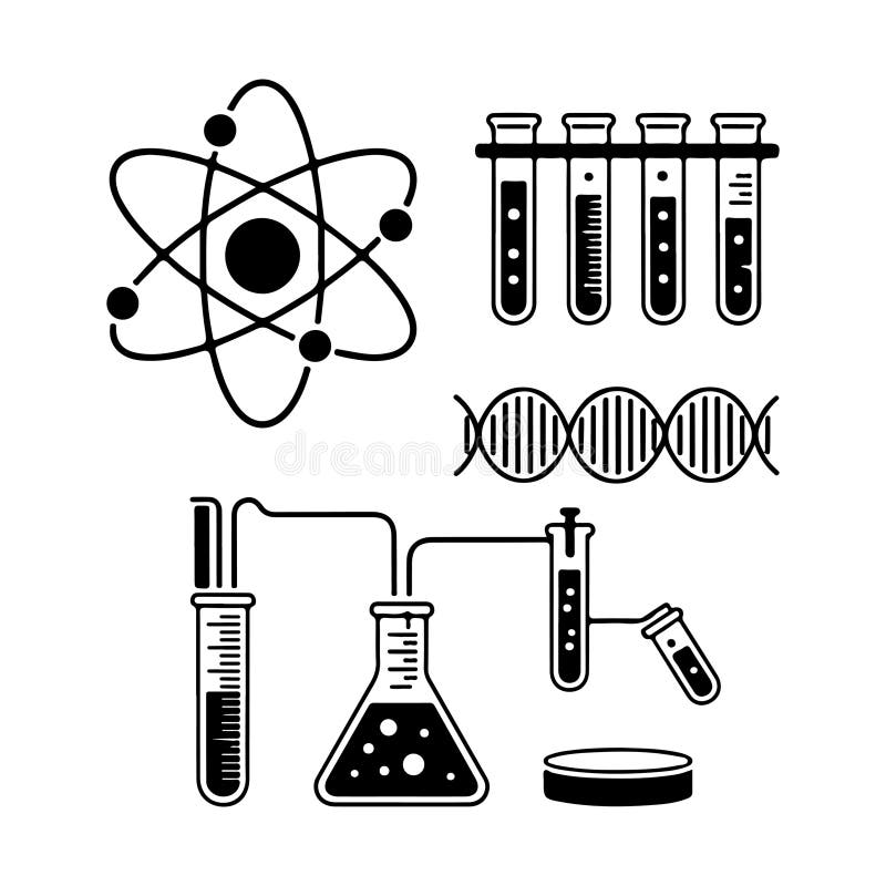 Science and Chemistry Icon Set with Test Tubes and Instruments Stock ...