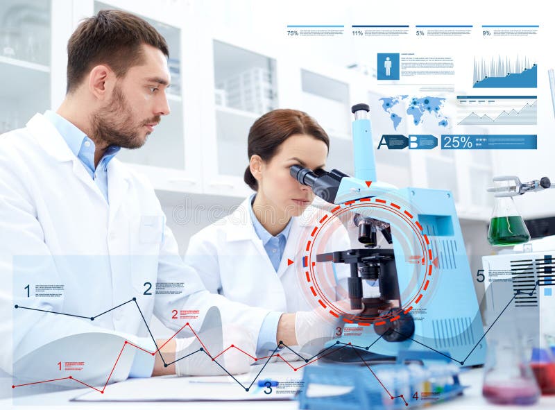 Scientists with Microscope Making Research in Lab Stock Image - Image ...