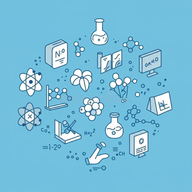 Science and Chemistry-themed Illustration Featuring Icons Such As Atoms ...