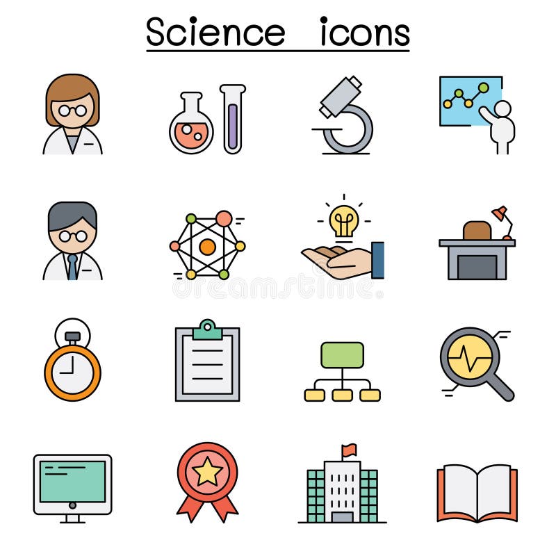 Science Color Line Icon Set Stock Vector - Illustration of knowledge ...
