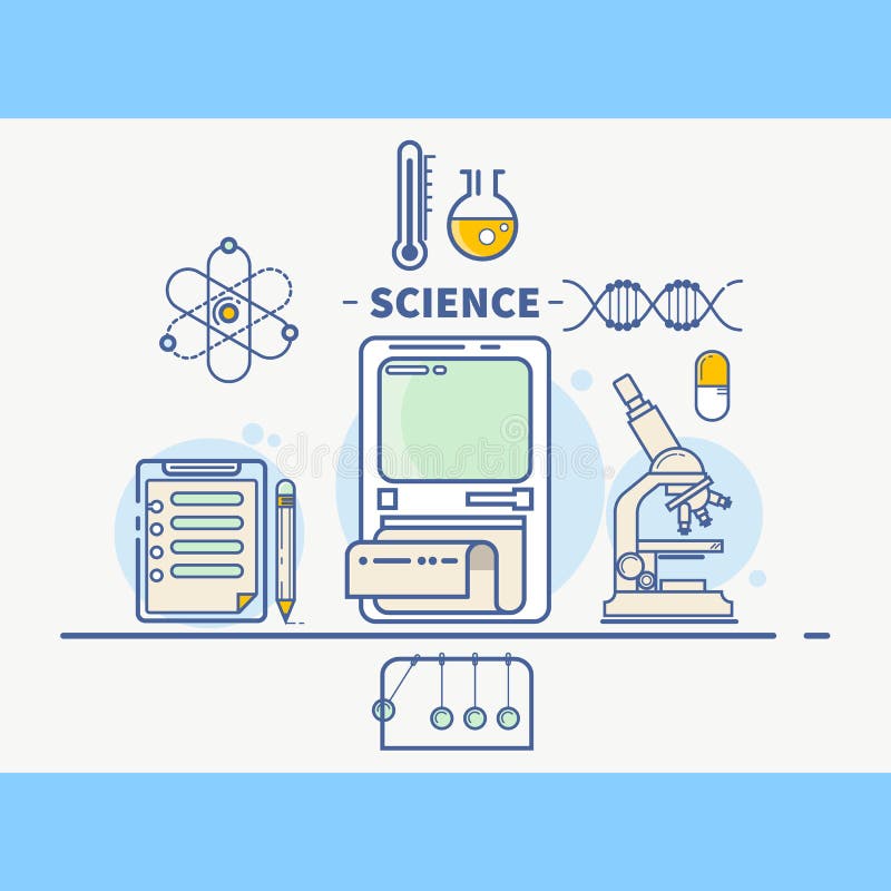 Science, Colorful Concept Header, Flat Design Thin Line Style ...