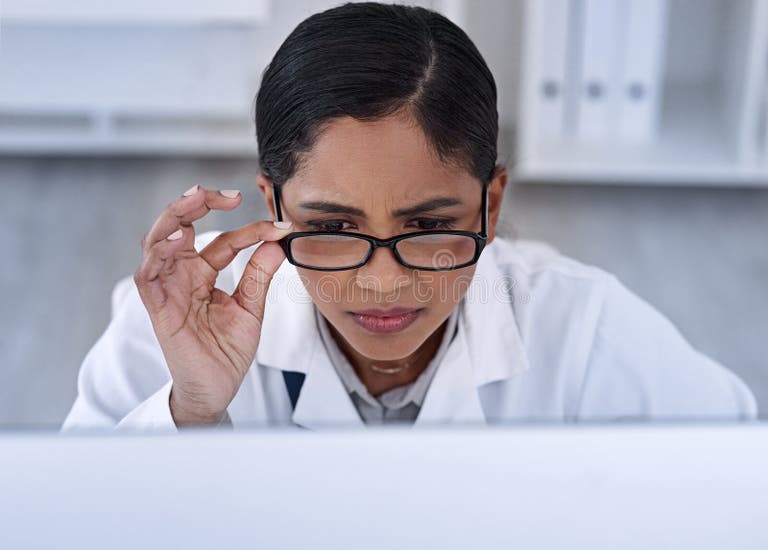 Science, Computer and Woman with Thinking in Lab for Vaccine Study ...
