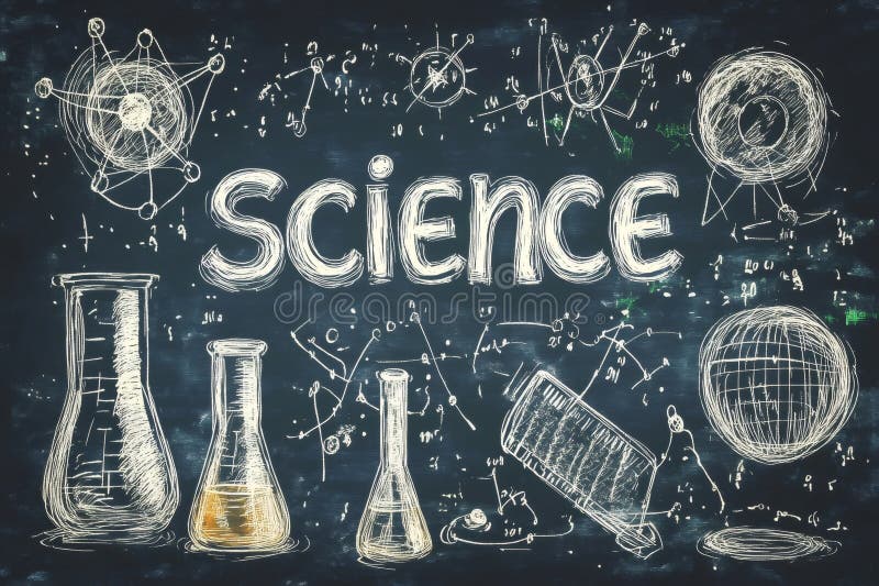 Science Concept with Chemical Flasks and Formulas Drawn on Blackboard ...