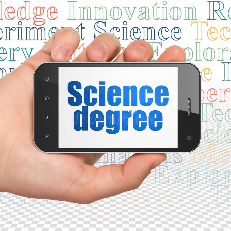 Science Concept: Hand Holding Smartphone with Science Degree on Display ...