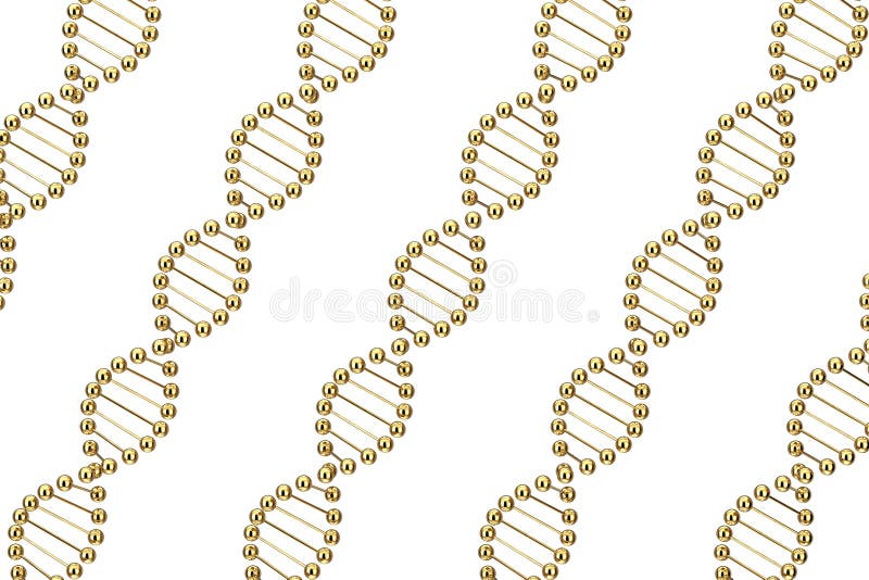 Science Concept. Rows of Metal Golden DNA Molecule Spiral. 3d Rendering ...