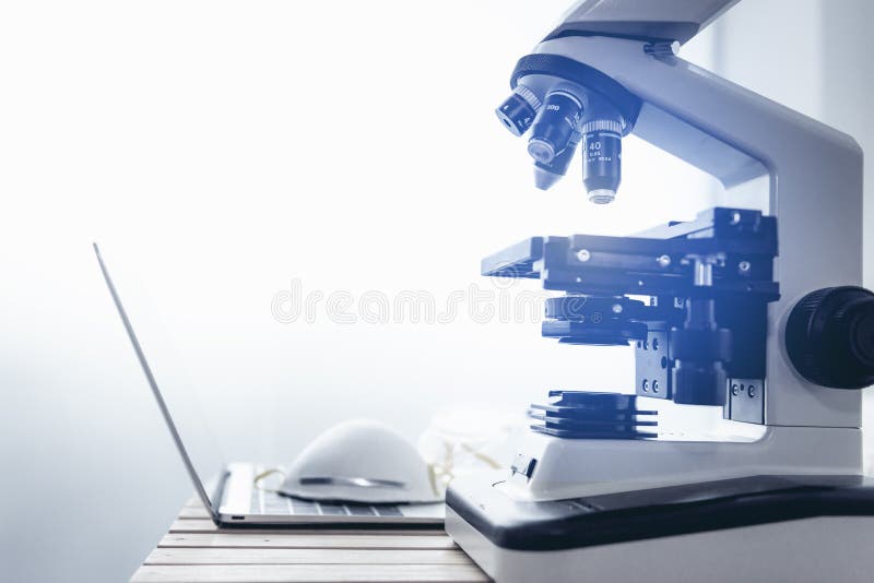 Science Concept, Scientist Workspace with Microscope Stock Image ...