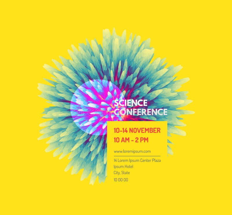 Science Conference. Abstract Geometric Background with Realistic Cube ...