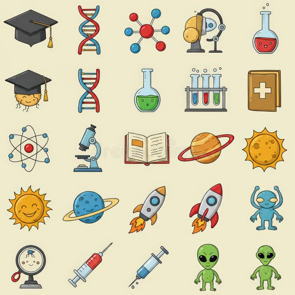 Science Education and Discovery Concepts Represented by Pixel Art Icons ...