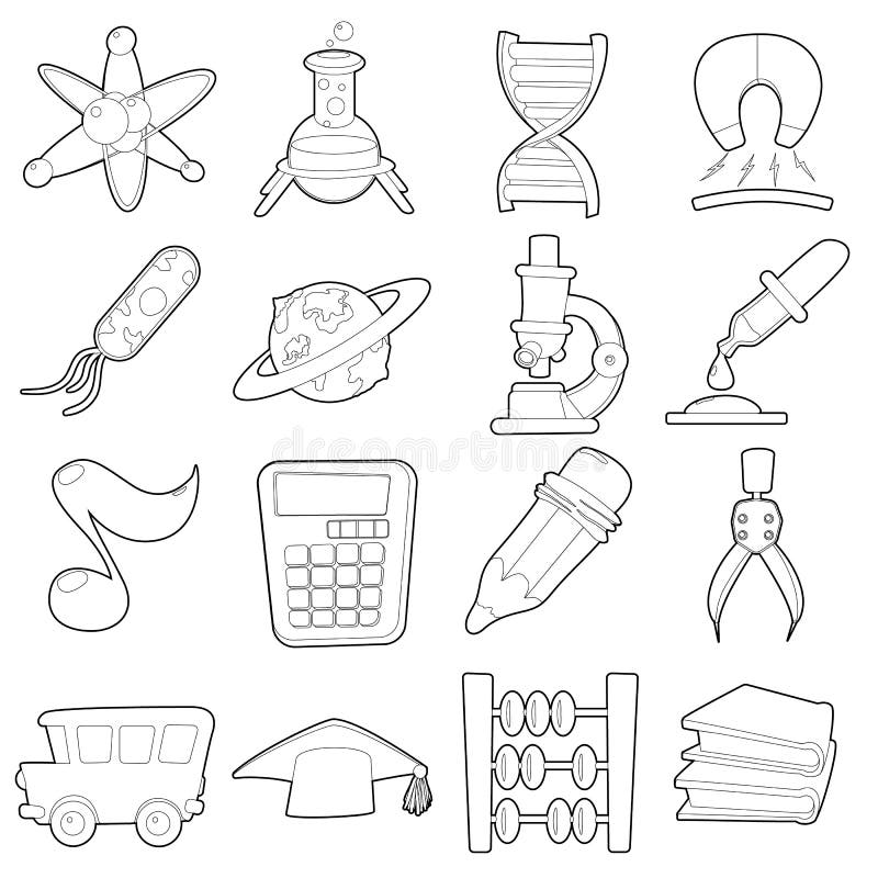 Science Education Icons Set, Cartoon Outline Style Stock Vector ...