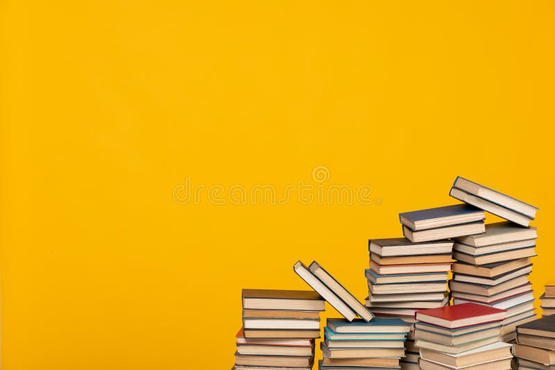Science Education Stack of Books on a Yellow Background Teaching ...