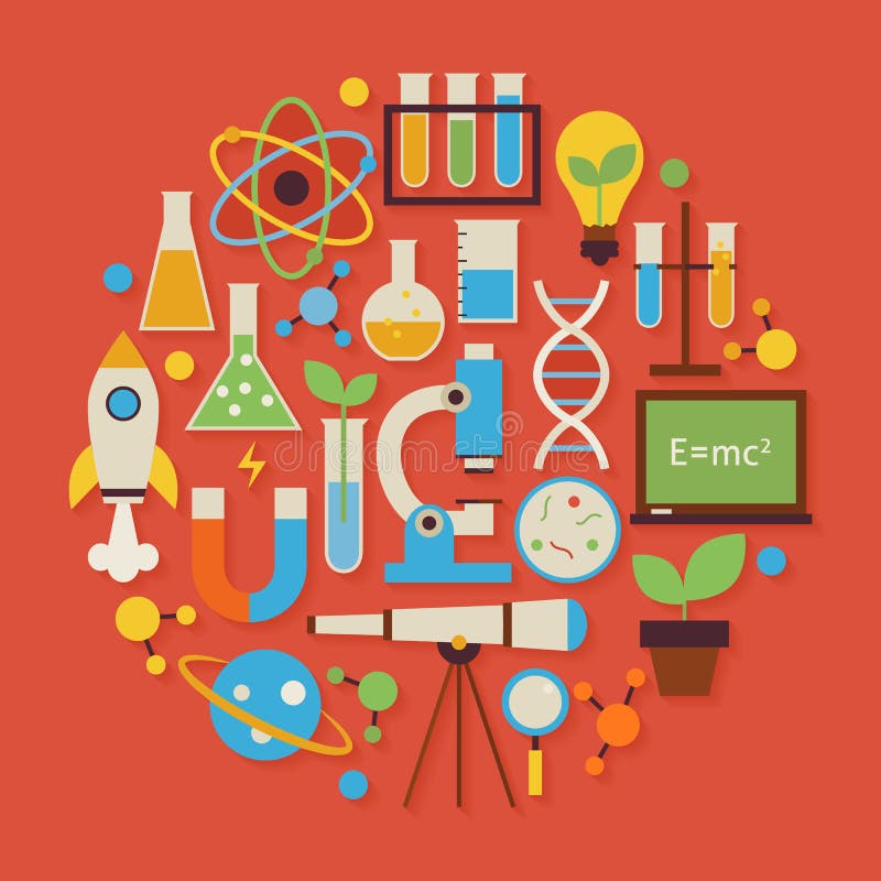 Science and Education Vector Flat Design Circle Shaped Objects S Stock ...