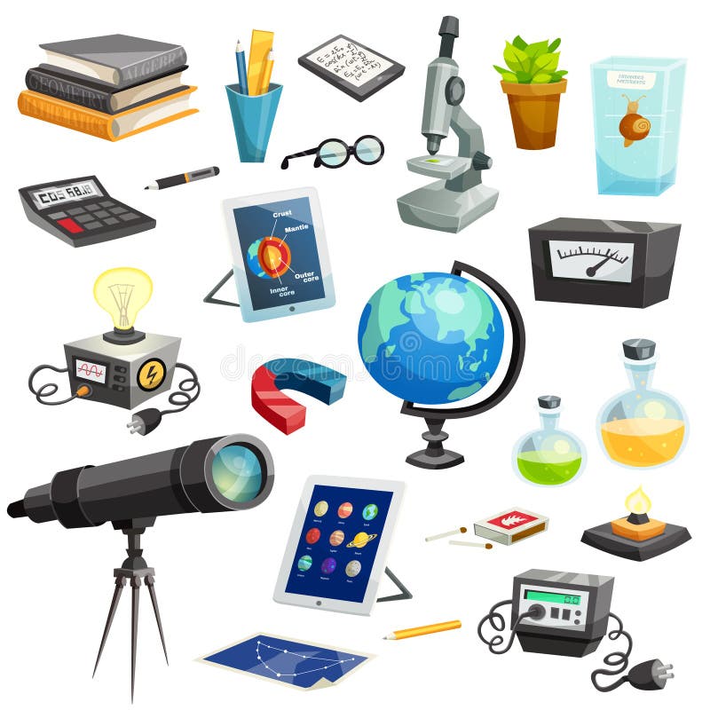 Science Elements Cartoon Set Stock Vector - Illustration of retro ...