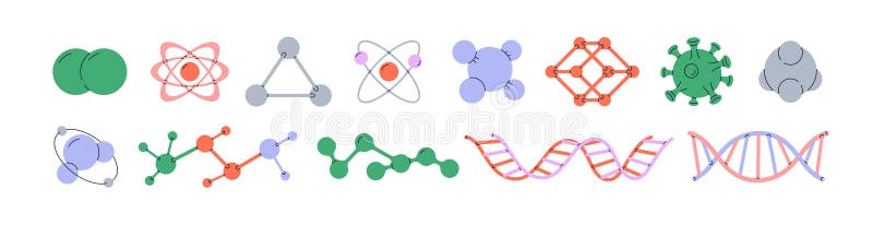 Science Elements Set. Scientific Particles and Molecular Structures ...