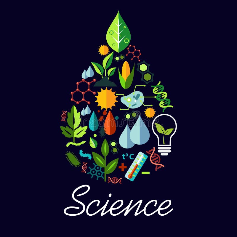 Science Emblem in Drop Shape with Symbols Stock Vector - Illustration ...