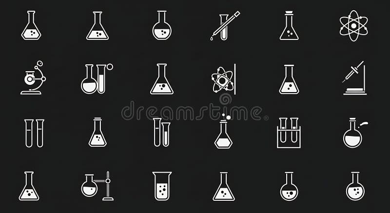 Science Equipment Icons on Black Background Stock Illustration ...