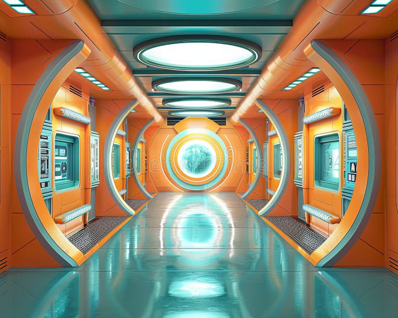 Science Exhibit Tour Flat Design Front View Futuristic Theme 3D Render ...