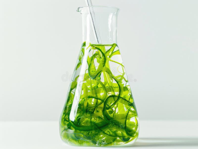 Science Experiment with Green Algae in a Flask Stock Photo - Image of ...