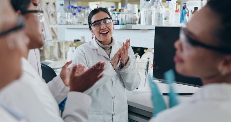 Clapping, Science and Happy Group of Kids in Experiment, Education or ...