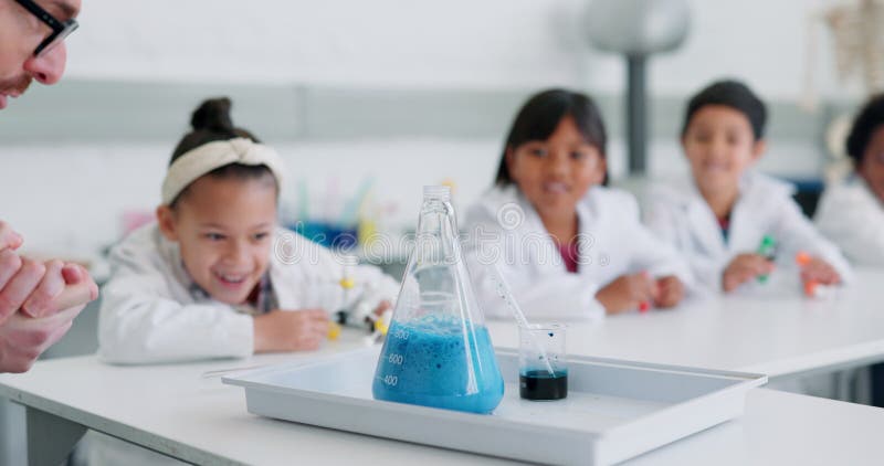 Science, Experiment and Reaction with Student Kids in a Classroom for ...