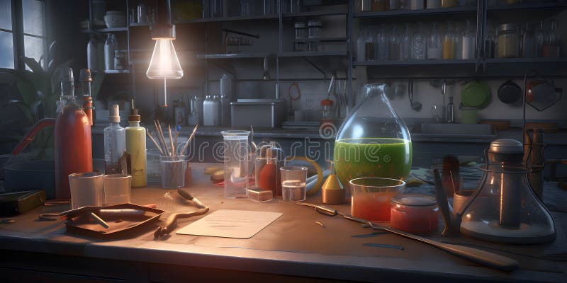 A Science Experiment Set Up on a Lab Table with Various B Created with ...