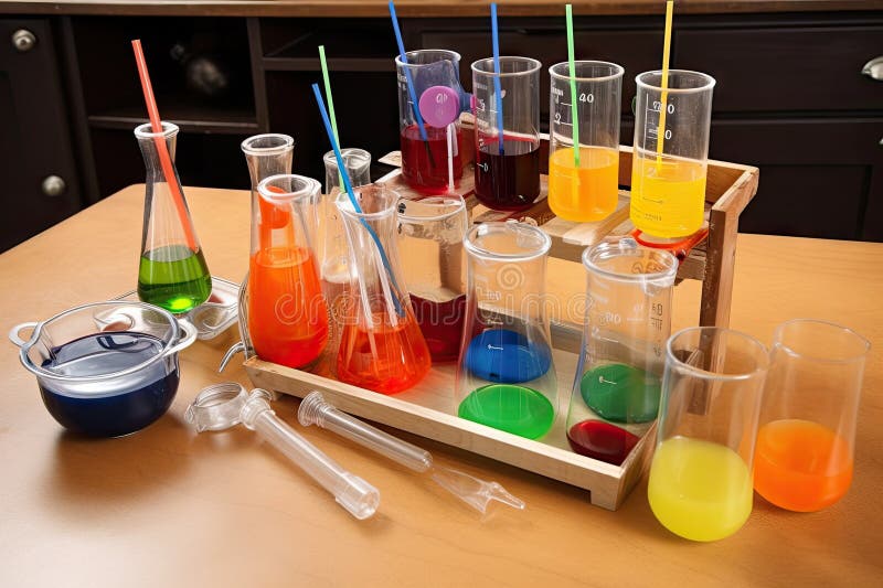 Science Experiment, with Test Tubes and Flasks, Ingredients and Tools ...