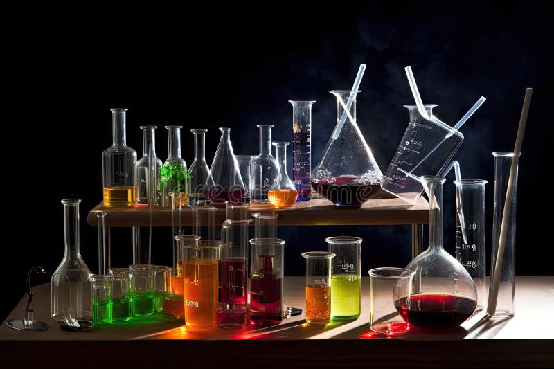 Science Experiment, with Test Tubes and Flasks, Ingredients and Tools ...