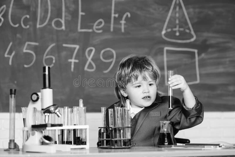 Science Experiments with Microscope in Lab. Biology. School Kid ...