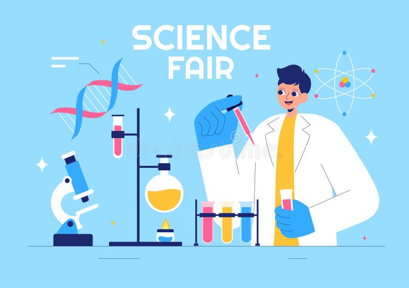 Science Fair Vector Illustration Featuring a Chemist Conducting ...