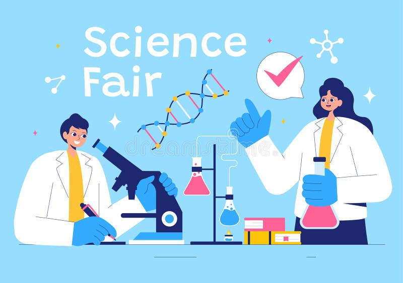 Science Fair Vector Illustration Featuring a Chemist Conducting ...