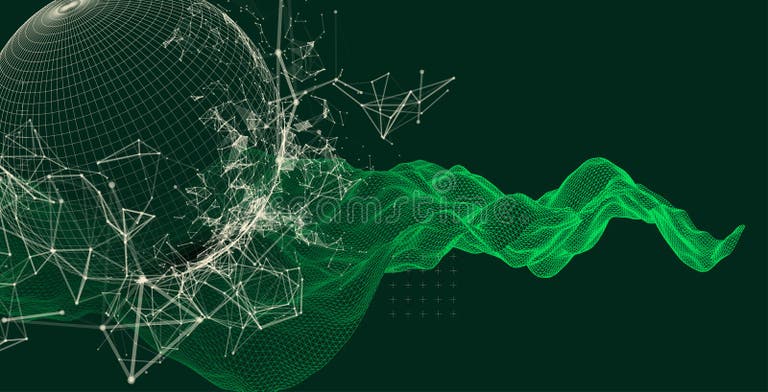 Science Fiction Background. Abstract Image of Wireframe Wave and Sphere ...
