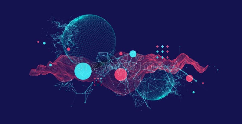 Science Fiction Background. Abstract Image of Wireframe Wave and Sphere ...