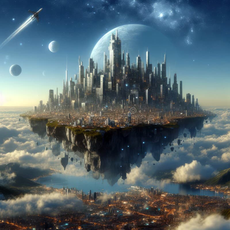 Science Fiction City in the Sky Stock Illustration - Illustration of ...