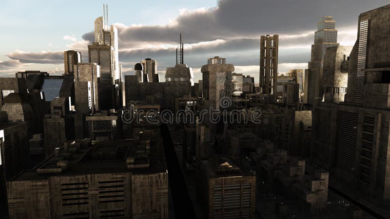 Science Fiction Cityscape stock illustration. Illustration of town ...