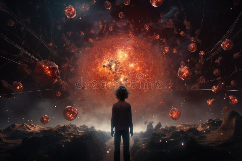Science Fiction Concept of a Boy Looking Up at the Explosion of the Sun ...