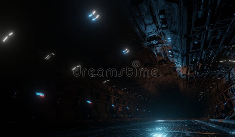 A Science Fiction Control Room Interior in Dark Scene Stock ...