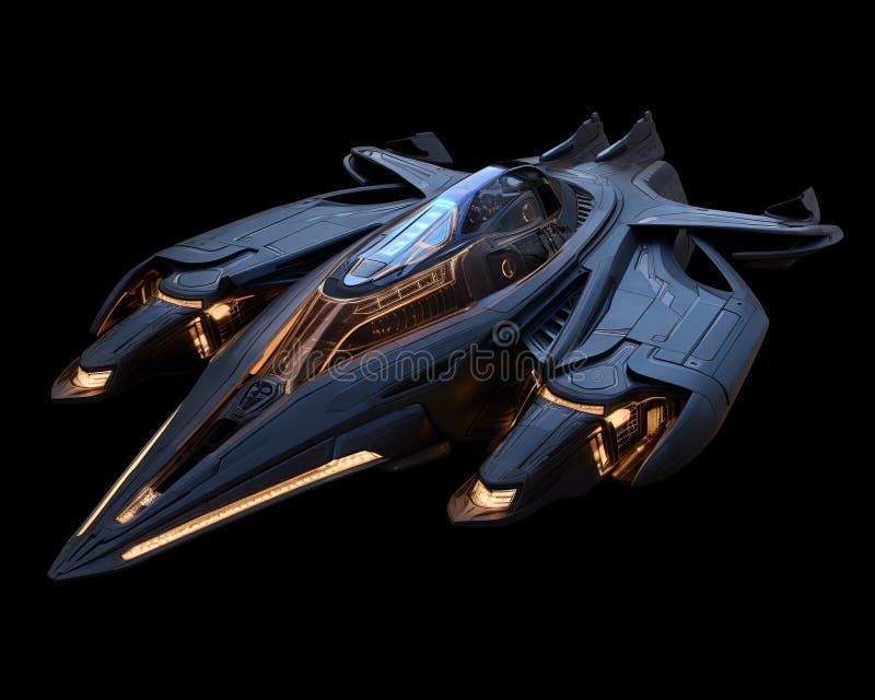 Fast Attack Space Ship on Black Background - Rear View Stock ...