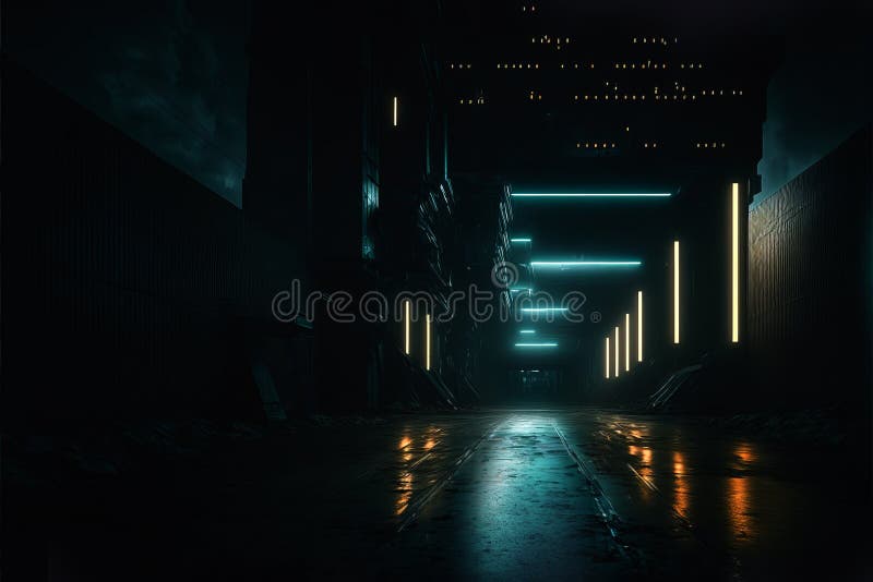 Science Fiction Interior Scene- Sci-fi Corridor Render Scene with Neon Lights Stock Illustration ...