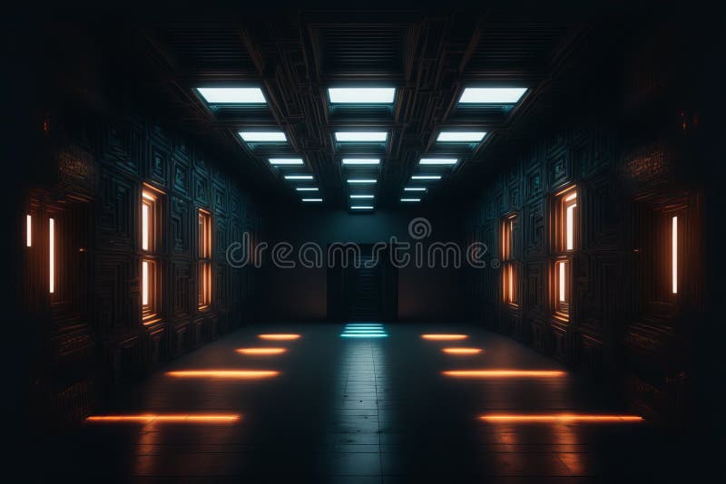 Science Fiction Interior Scene- Sci-fi Corridor Render Scene with Neon ...