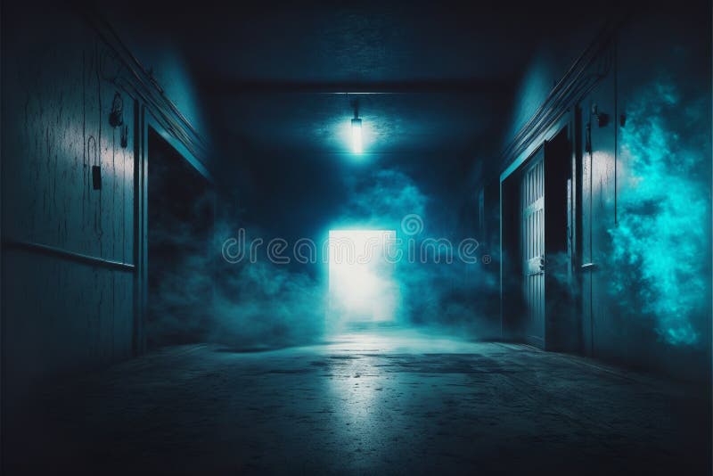 Science Fiction Interior Scene- Sci-fi Corridor Render Scene with Neon Lights and Smoke Stock ...