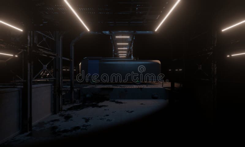 Science Fiction Military Base in Dark Scene Stock Illustration ...