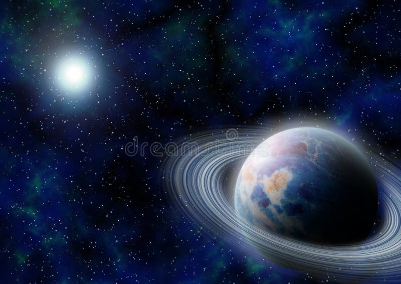 Science-fiction Outer Space with Blue Planet. Stock Illustration ...